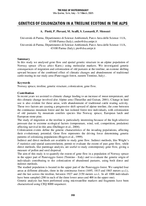 (PDF) Genetics of Colonization in a Treeline Ecotone in the Alps