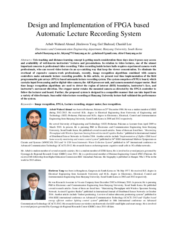 (PDF) Design and implementation of FPGA based automatic lecture ...