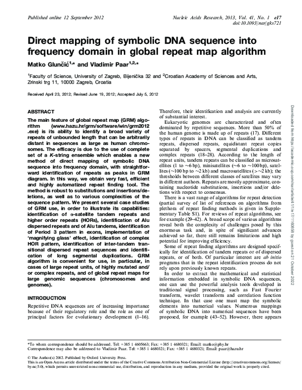 (PDF) Direct mapping of symbolic DNA sequence into frequency domain in ...