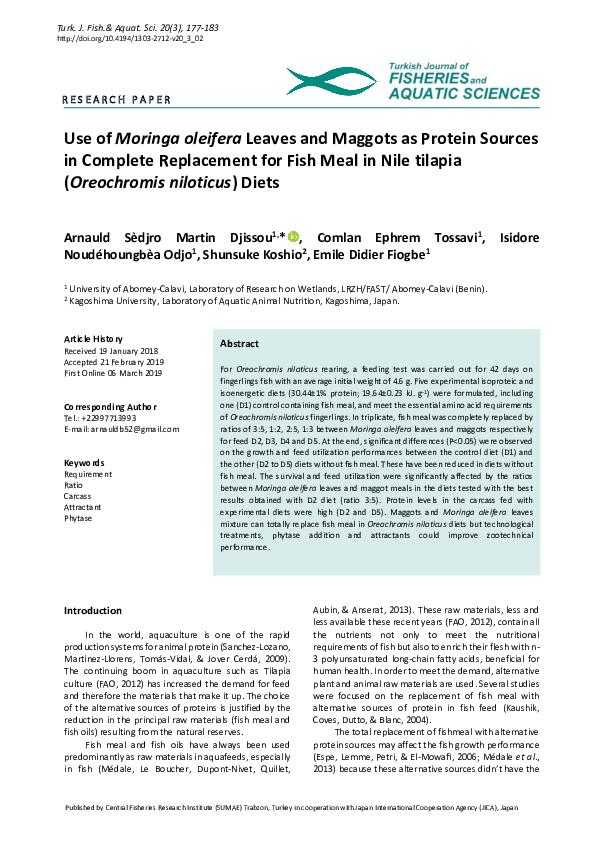(PDF) Use of Moringa oleifera Leaves and Maggots as Protein Sources in ...