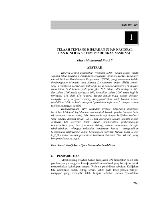 (PDF) Telaah Tentang Kibijakan Ujian Nasional Dan Kinerja Sistem Pendidikan Nasional