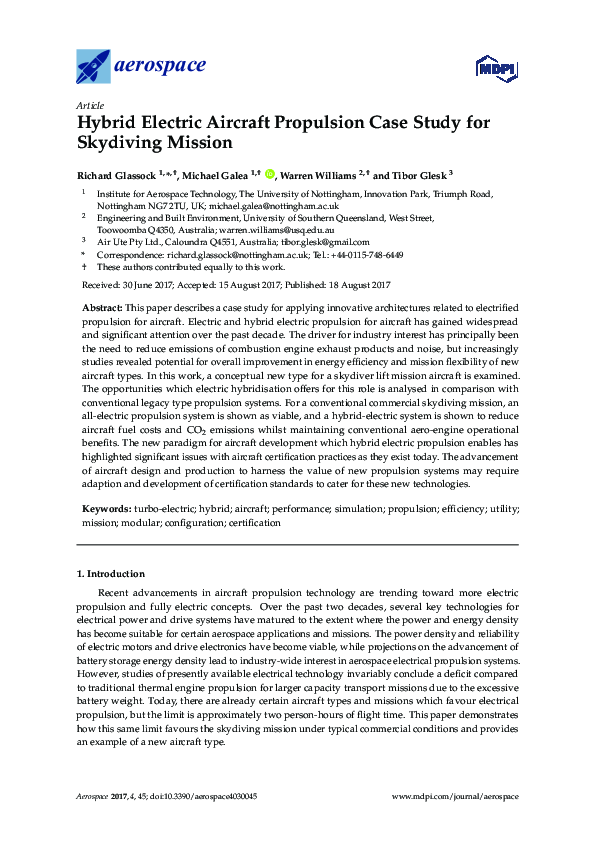 (PDF) Hybrid Electric Aircraft Propulsion Case Study for Skydiving Mission