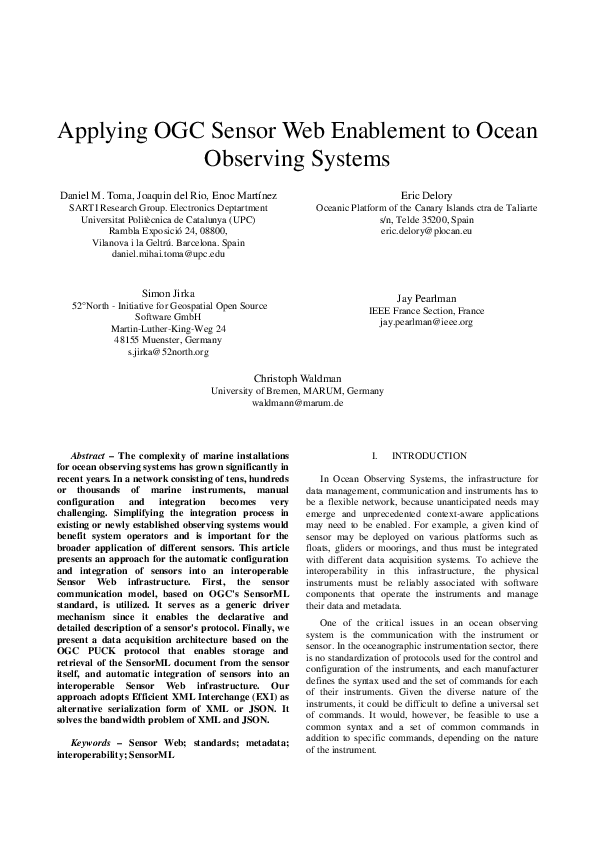 (PDF) Applying OGC sensor web enablement to ocean observing systems
