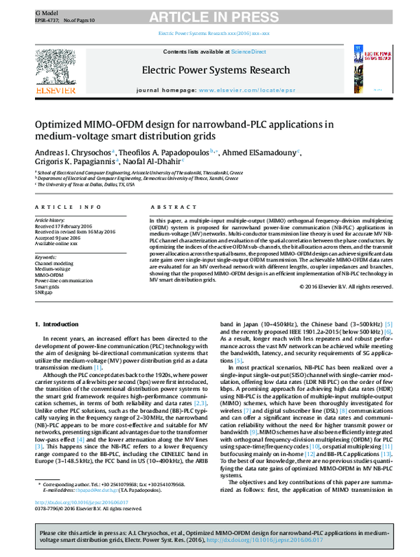 (PDF) Optimized MIMO-OFDM design for narrowband-PLC applications in medium-voltage smart ...