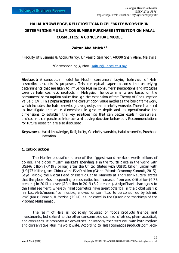 (PDF) Halal Knowledge, Religiosity and Celebrity Worship in Determining ...