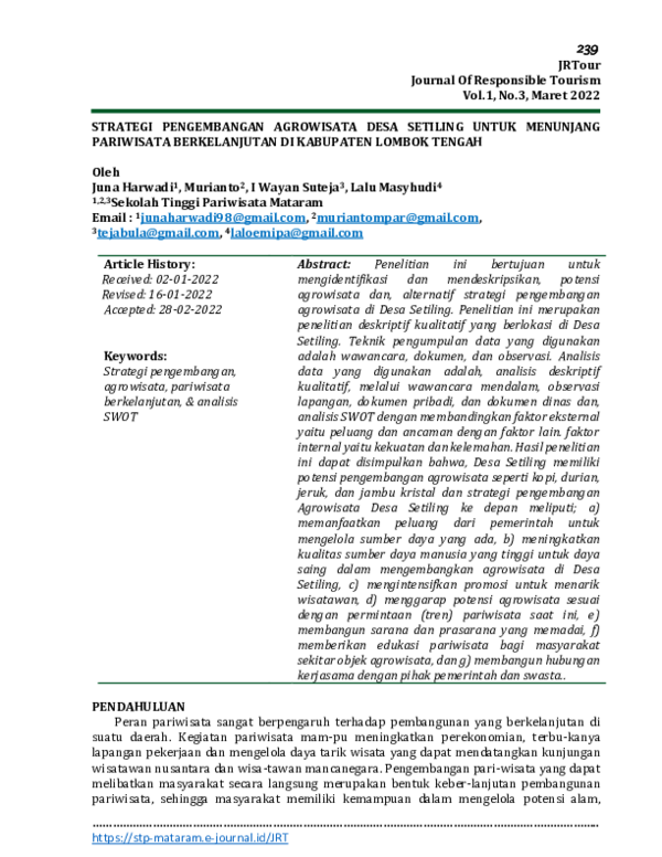 (PDF) Strategi Pengembangan Agrowisata Desa Setiling untuk Menunjang ...
