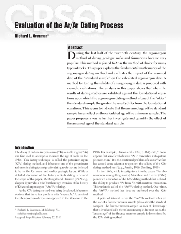 (PDF) Evaluation of the Ar/Ar Dating Process