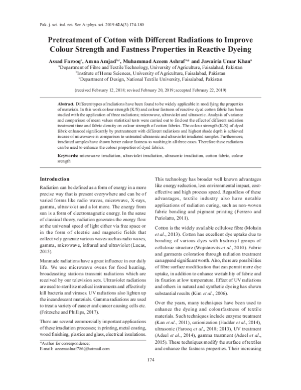 (PDF) Pretreatment of Cotton with Different Radiations to Improve Colour Strength and Fastness ...