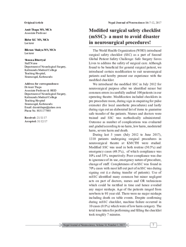 Modified surgical safety checklist (mSSC)- a must to avoid disaster in ...