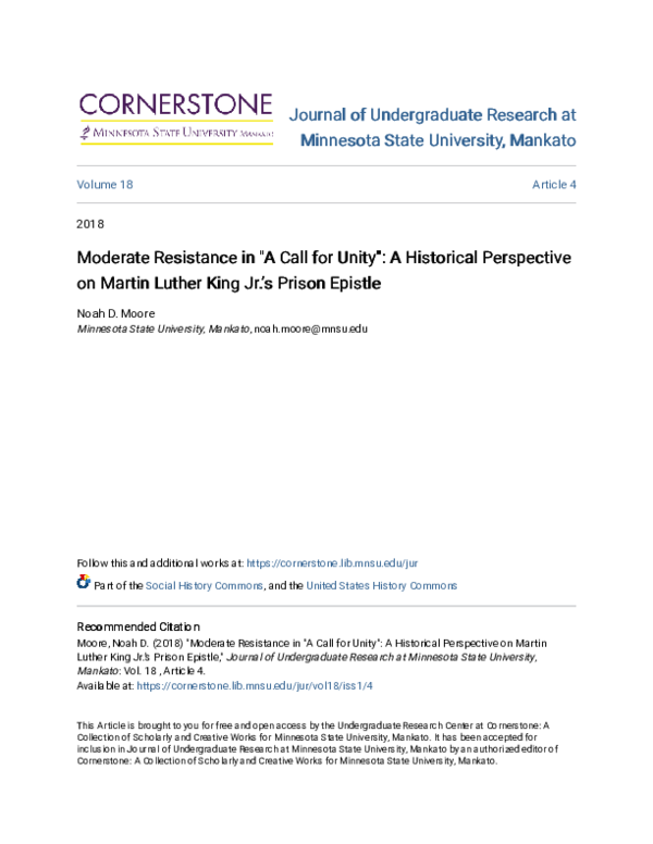 (PDF) Moderate Resistance in "A Call for Unity": A Historical ...