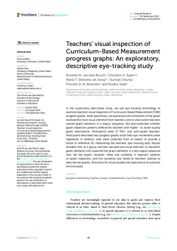 (PDF) Teachers’ visual inspection of Curriculum-Based Measurement progress graphs: An ...