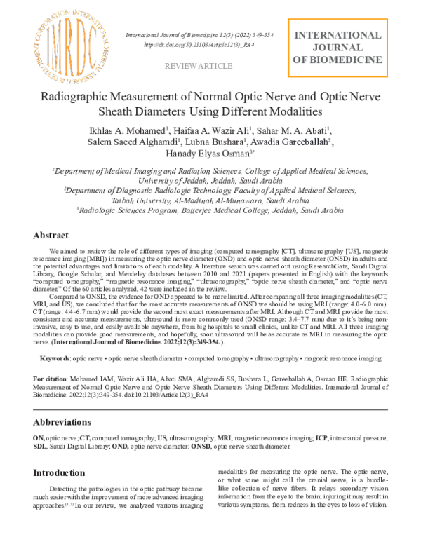 (PDF) Radiographic Measurement of Normal Optic Nerve and Optic Nerve ...