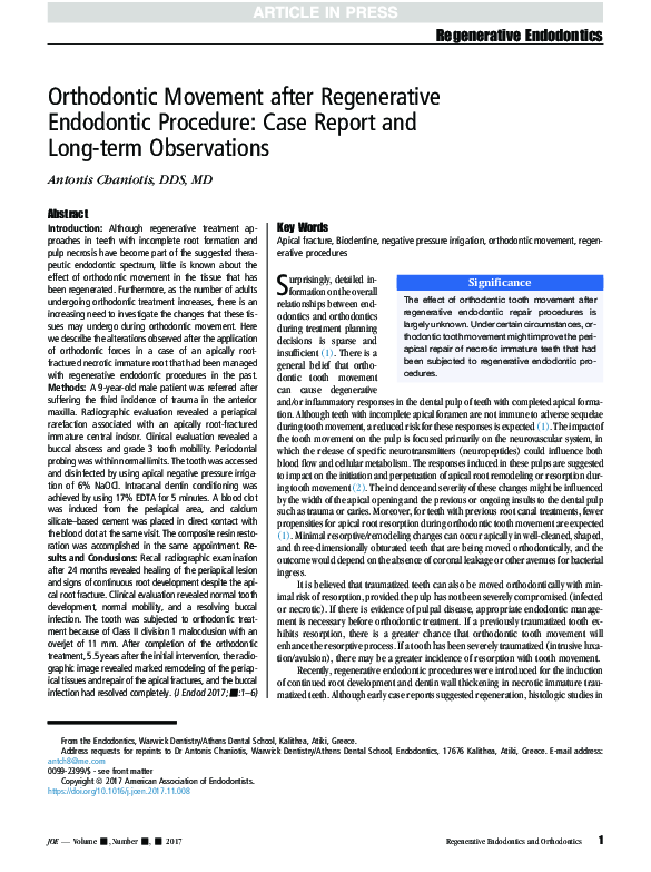 (PDF) Orthodontic Movement after Regenerative Endodontic Procedure ...