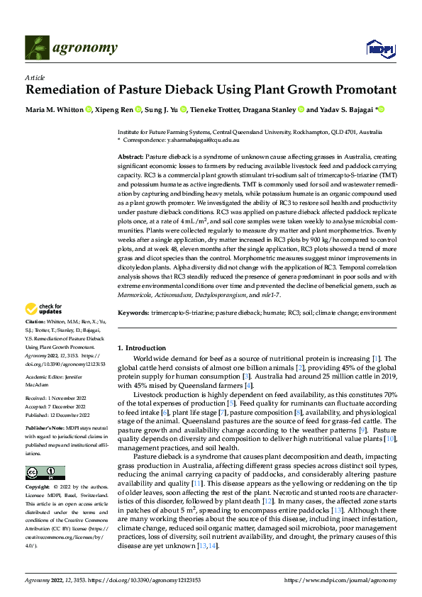 (PDF) Remediation of Pasture Dieback Using Plant Growth Promotant ...