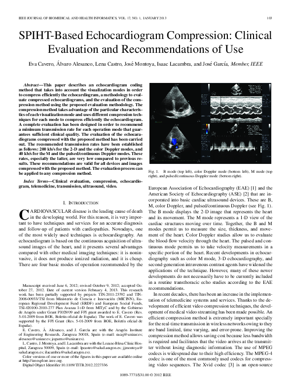 Pdf Echocardiogram Compression Via Spiht Method