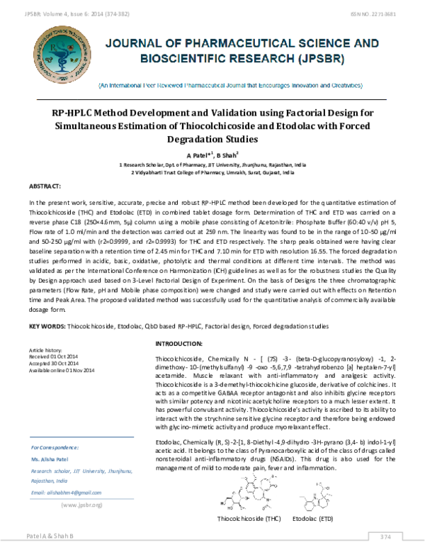 (PDF) RP-HPLC Method Development and Validation using Factorial Design ...