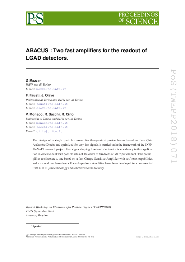 (PDF) ABACUS : Two fast amplifiers for the readout of LGAD detectors
