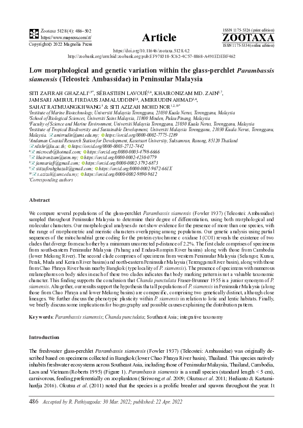 (PDF) Low morphological and genetic variation within the glass-perchlet ...