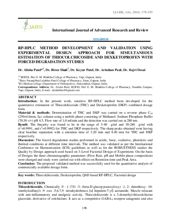 Pdf Rp Hplc Method Development And Validation Using Experimental Design Approach For