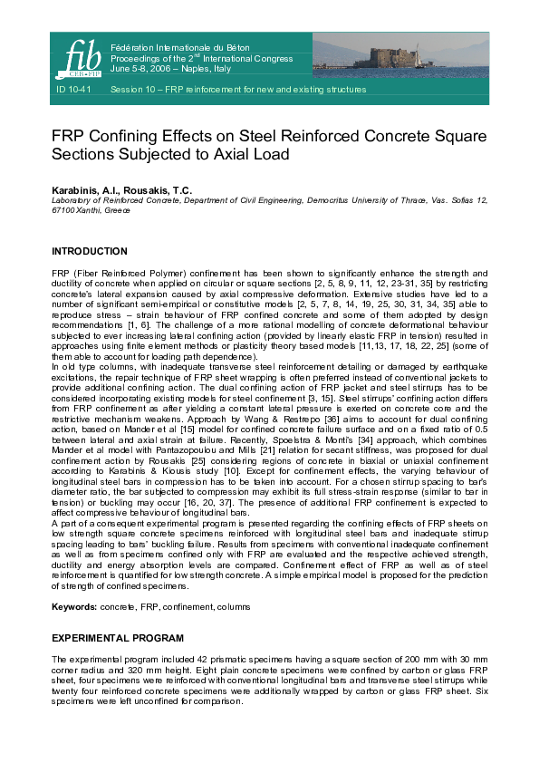 (PDF) FRP confining effects on steel reinforced concrete square ...