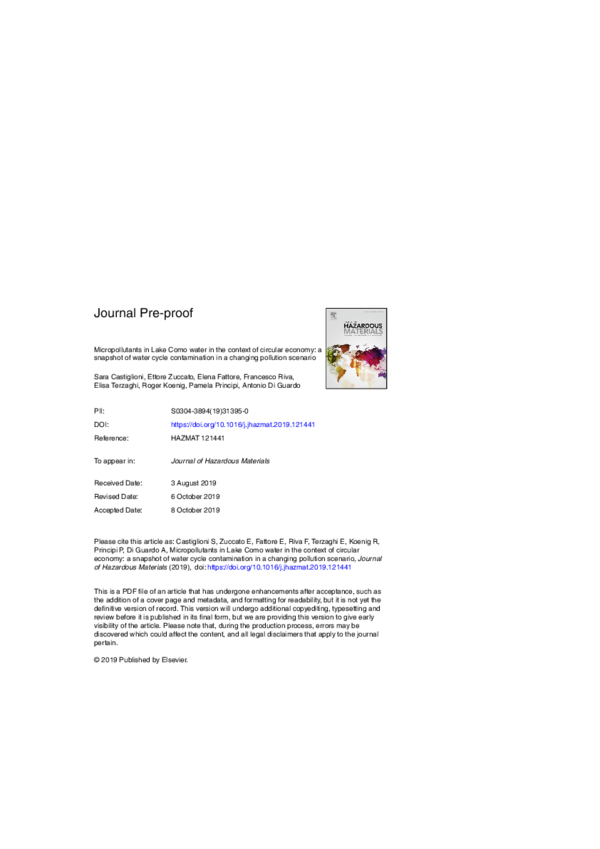 (PDF) Micropollutants in Lake Como water in the context of circular ...
