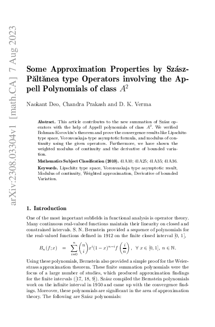 (PDF) Some Approximation Properties by Sz\'asz-P{\u{a}}lt{\u{a}}nea type Operators involving the ...