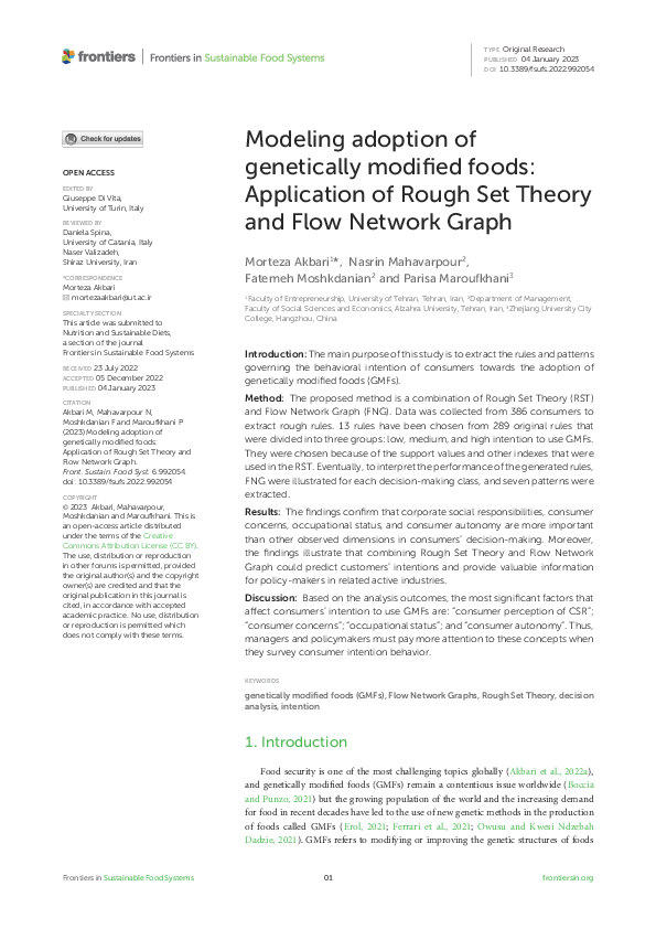 (PDF) Modeling adoption of genetically modified foods: Application of Rough Set Theory and Flow ...