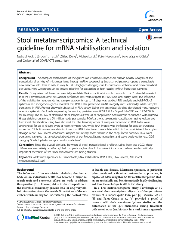 (PDF) Stool metatranscriptomics: A technical guideline for mRNA ...