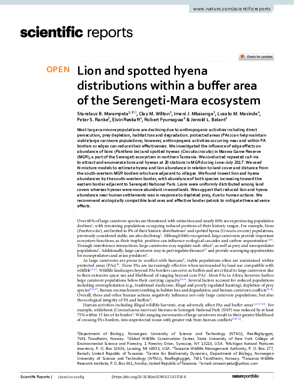 (PDF) Lion and spotted hyena distributions within a buffer area of the ...