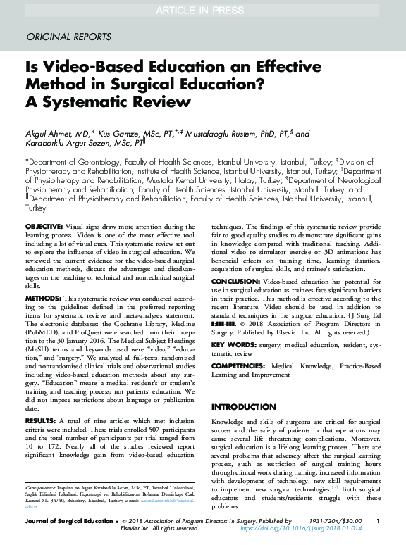 (PDF) Is Video-Based Education an Effective Method in Surgical ...