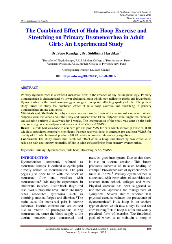 (PDF) The Combined Effect of Hula Hoop Exercise and Stretching on ...