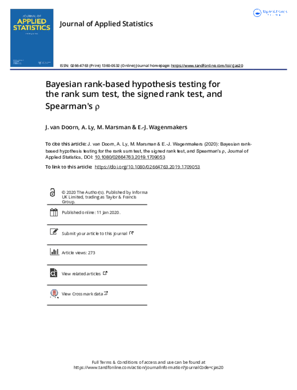 (PDF) Bayesian Rank-Based Hypothesis Testing for the Rank Sum Test, the ...