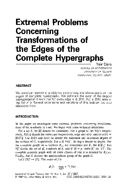 (PDF) Extremal problems concerning transformations of the edges of the complete hypergraphs