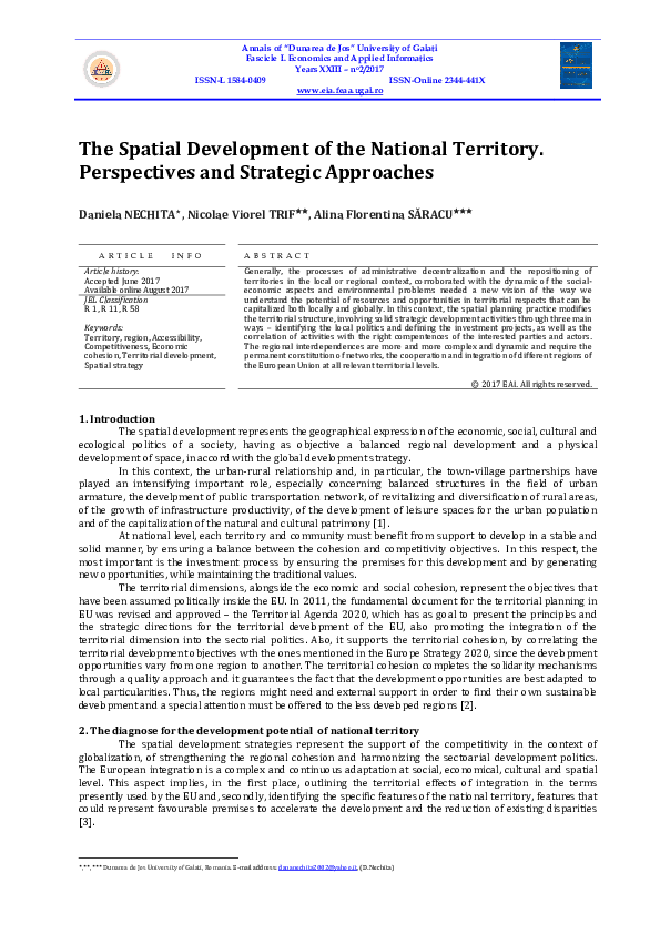 (PDF) The Spatial Development of the National Territory. Perspectives ...