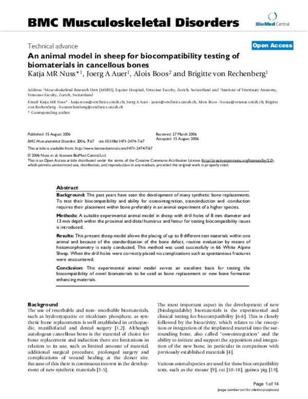 (PDF) An animal model in sheep for biocompatibility testing of ...