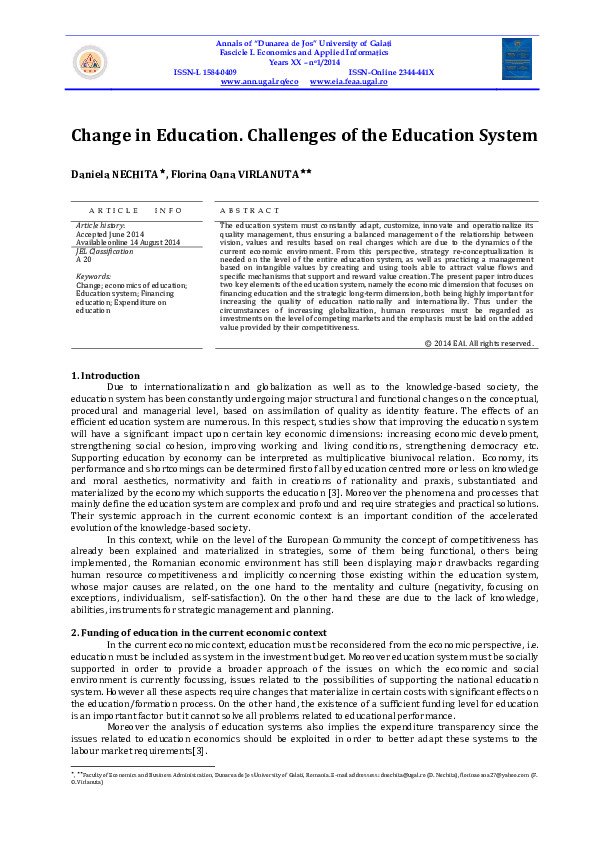 (PDF) Change in Education. Challenges of the Education System