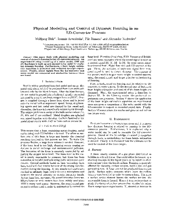 (PDF) Physical modeling and control of dynamic foaming in an LD-converter process | Ioannis ...