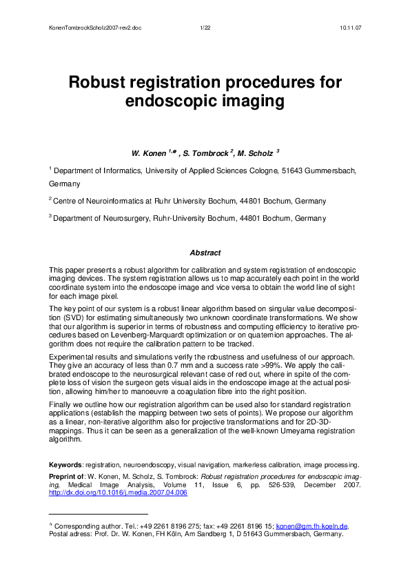 (PDF) Robust registration procedures for endoscopic imaging | Wolfgang ...