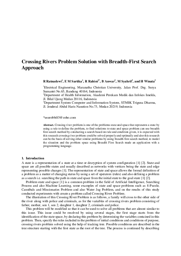 (PDF) Crossing Rivers Problem Solution with Breadth-First Search Approach