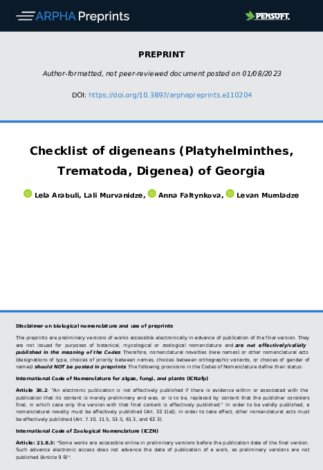 (PDF) Checklist of digeneans (Platyhelminthes, Trematoda, Digenea) of ...