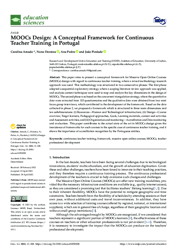 (PDF) MOOCs Design: A Conceptual Framework for Continuous Teacher Training in Portugal