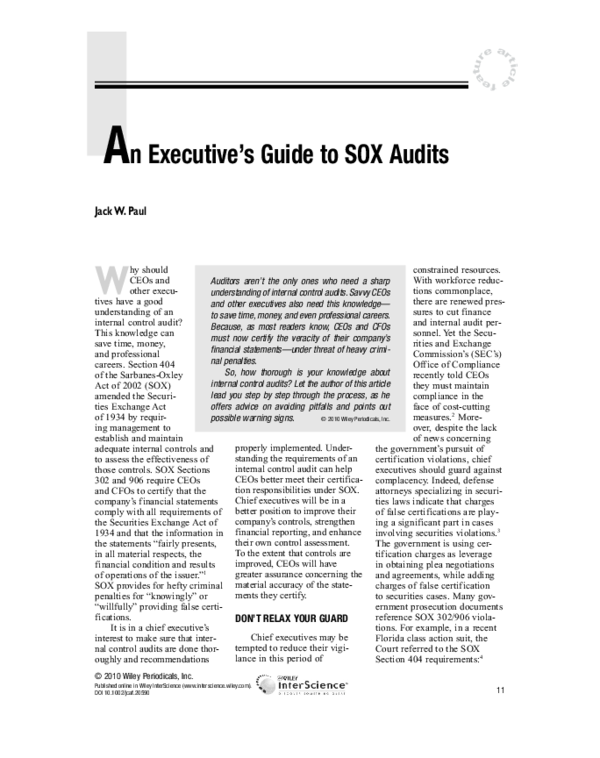 (PDF) An executive's guide to SOX audits