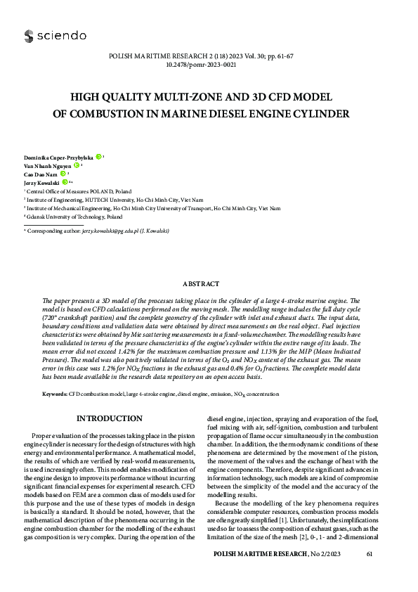 (PDF) High Quality Multi-Zone and 3D CFD Model of Combustion in Marine ...