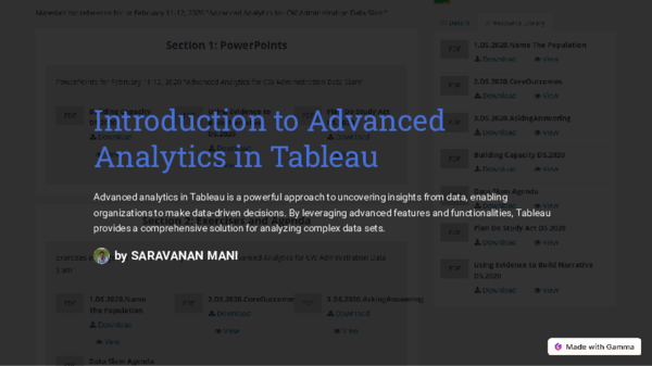 (PDF) Introduction to Advanced Analytics in Tableau