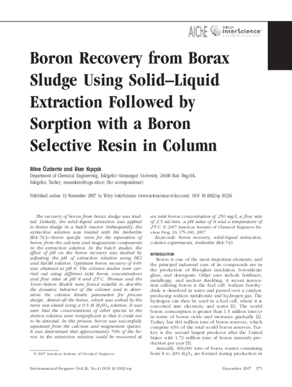 (PDF) Boron recovery from borax sludge using solid–liquid extraction ...