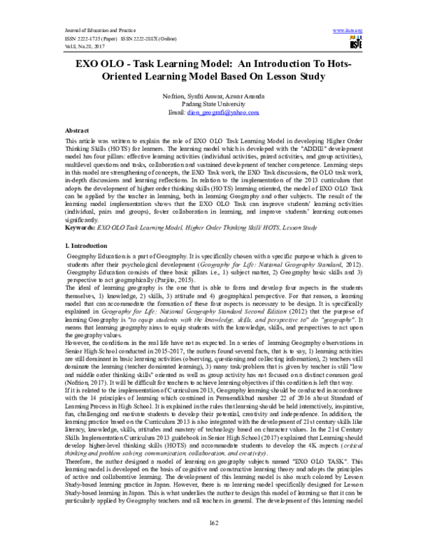 (PDF) EXO OLO - Task Learning Model: An Introduction To Hots-Oriented ...
