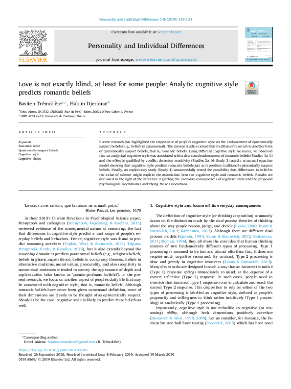 (PDF) Love is not exactly blind, at least for some people: Analytic ...