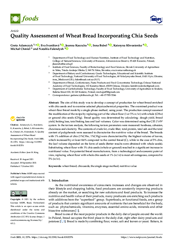 (PDF) Quality Assessment of Wheat Bread Incorporating Chia Seeds