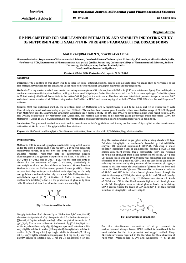 (PDF) RP-HPLC METHOD FOR SIMULTANEOUS ESTIMATION AND STABILITY INDICATING STUDY OF METFORMIN AND ...