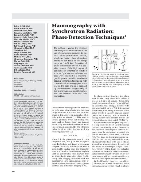 (PDF) Mammography with Synchrotron Radiation: Phase-Detection Techniques | Alberto Bravin ...